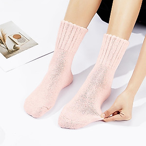 Zando Womens Merino Wool Socks for Women Long Thick Socks Winter Warm Cozy Socks Cute Boot Crew Socks Women's Athletic Running Cycling Hiking Sock Light Pink