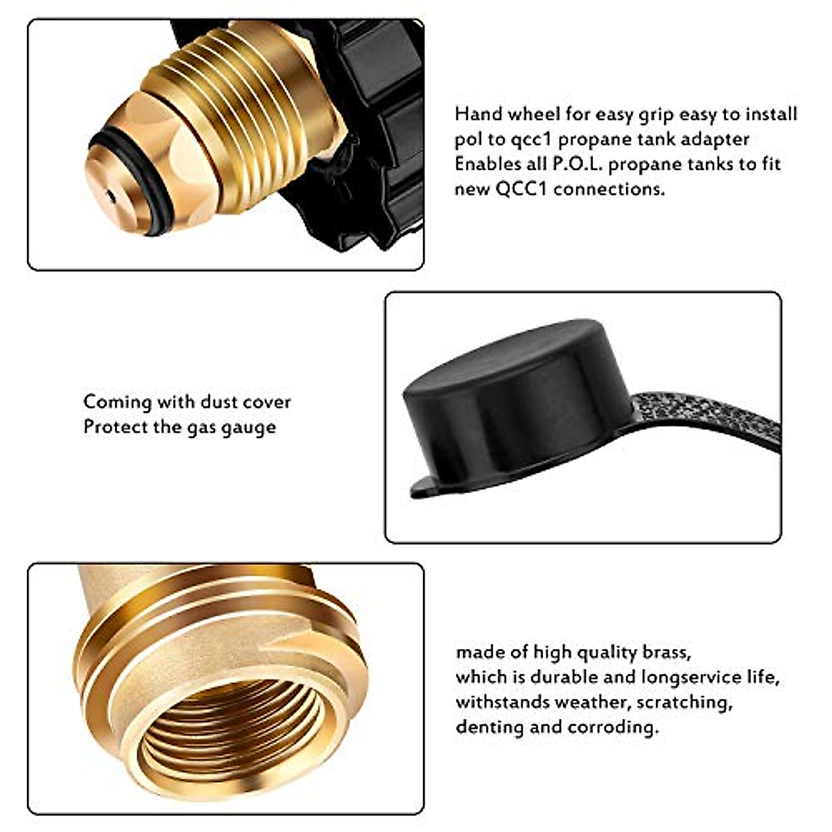 WADEO Upgraded POL Propane Tank Adapter with Gauge Converts POL LP Tank Service Valve to QCC1 / Type 1, Universal Propane Tank Gauge for Propane Cylinder, BBQ Gas Grill, Heater