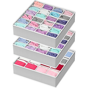 3 Pack - Simple Houseware Socks Underwear Drawer Organizer (24+24+16 cells), Grey