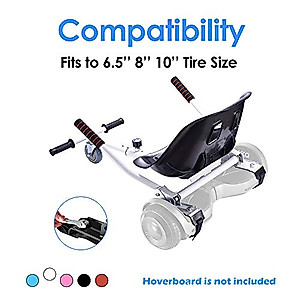 Hoverboard Seat Attachment Accessories Go Kart Conversion Kit, Transforming Self Balancing Scooter into Go-Kart, Adjustable Frame, Suitable All Ages & Heights, Compatible for 6.5'' 8'' 10'' (White)