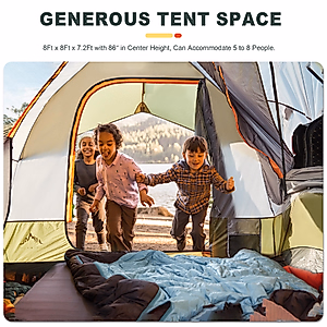 GoHimal SUV Tent for Camping, Waterproof PU3000mm Spacious Double Layer Design for 5-8 Person, Includes Rainfly and Storage Bag, 8FT L x 8FT W x 7.2FT H