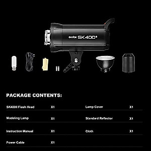 Godox SK400II 400Ws GN65 5600K Studio Strobe Flash Monolight Light for Studio Shooting,with Built-in Godox 2.4G Wireless X System,150W Modeling Lamp(Bowens Mount)