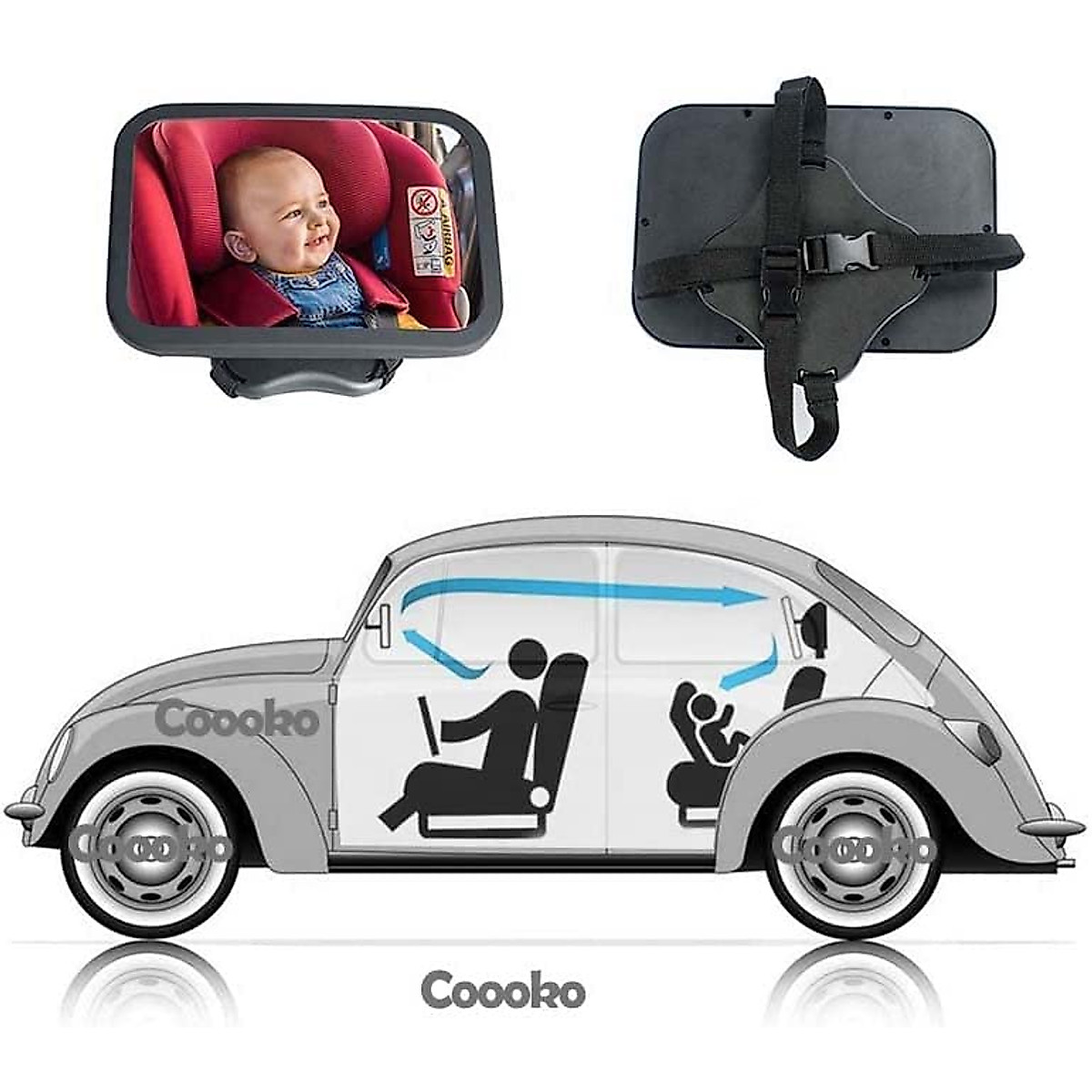 Baby Car Mirror, Safety Car Seat Mirror for Rear Facing Infant with Wide Crystal Clear View, Shatterproof, Fully Assembled, Crash Tested and Certified