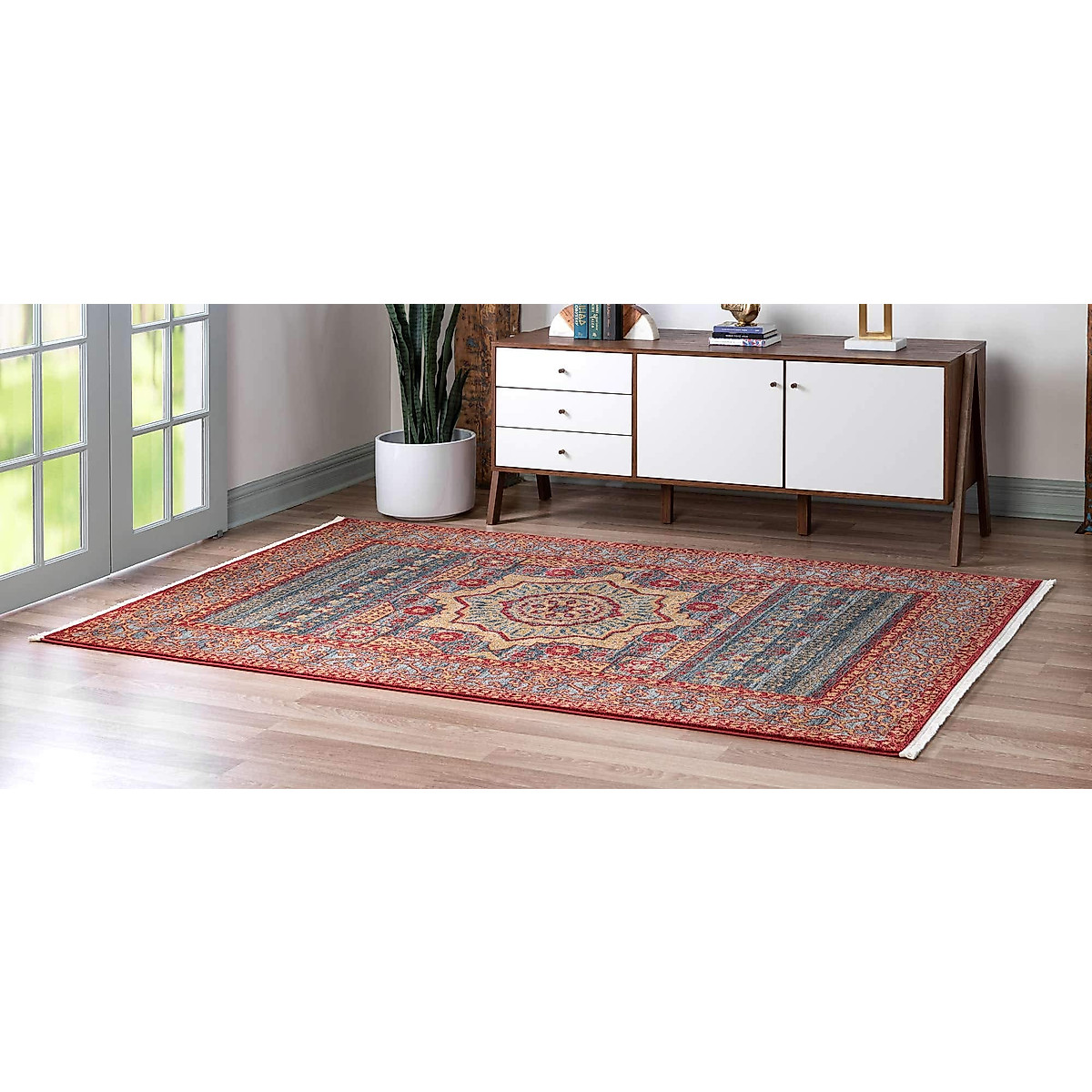 Unique Loom Palace Collection Area Rug - Saray (5' 1" x 8' Rectangle, Navy Blue/ Rust Red)