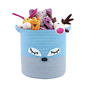 Erumly Cute Cotton Rope Basket, Storage Basket, Baby Laundry Basket, Nursery Organizers and Storage, Baby Hamper, Kids Basket, Toy Bin, Dog Cat Toy Baskets, Baby Gift Basket | 13.7 x 13.7 (Blue)