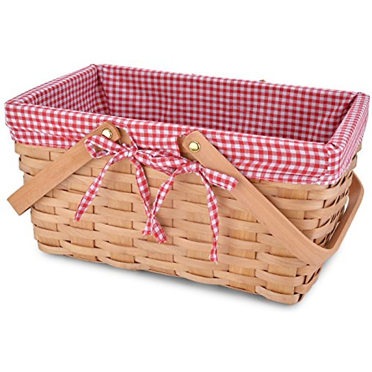 Picnic Basket Natural Woven Woodchip with Double Folding Handles | Easter Basket | Storage of Plastic Easter Eggs and Easter Candy | Organizer Blanket Storage | Bath Toy and Kids Toy Storage