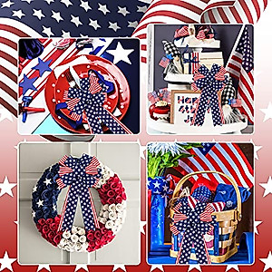 AnyDesign Patriotic Wired Edge Ribbon 24 Yards USA Flag Stars Stripes Craft Fabric Ribbon 4th of July Decorative Wrapping Ribbon for Independence Day Memorial Day Wreath Bow Making DIY Crafts, 4 Roll