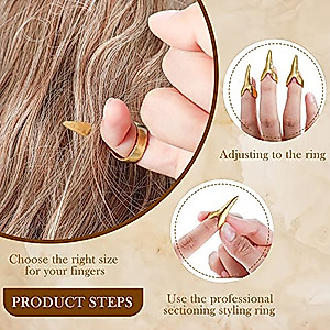 9 Pieces Metal Hair Parting Rings and pinky Selecting Tools Retro Nail Finger with Steel Comb Pointed Styling Combs for Hair stitch Braiding Curling Extension Halloween Cosplay(Gold, Silver)