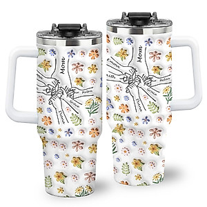 Personalized Mothers Day Birthday Gifts for Mom Nana Grandma, Custom You Hold Our Hands Also Our Hearts 2D 41oz Tumbler with Name, Customized Mother's Day Gifts from Daughter Son Kid, Travel Cup