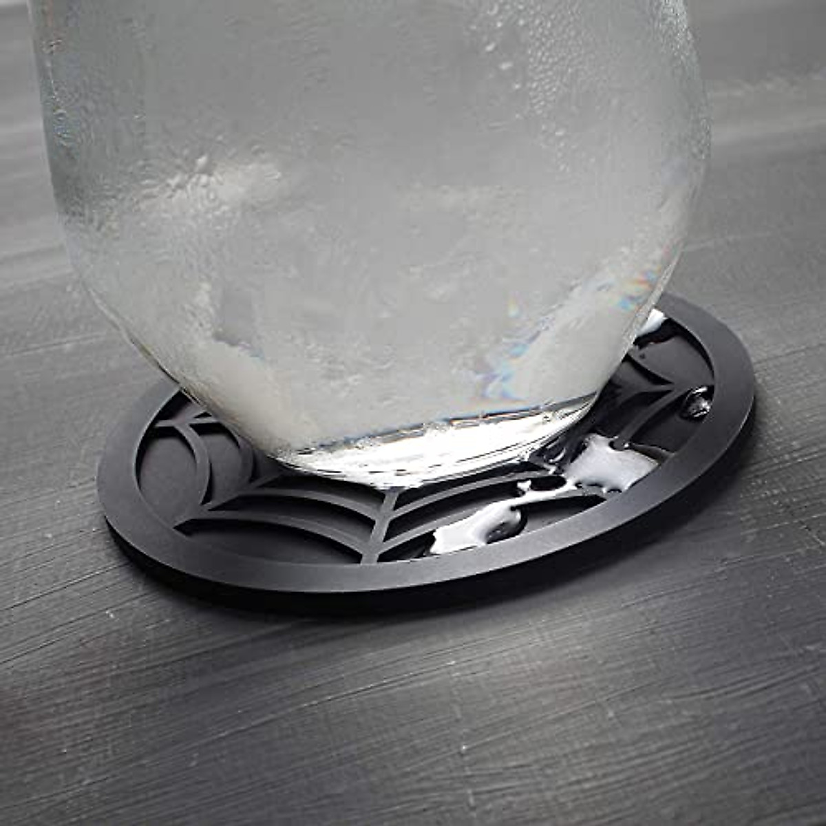 Silicone Coasters For Drinks - 6 Pack Unique Design Spider Drink Coasters, 4" Black Coaster Set by COASTERFIELD