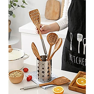 Olive Wooden Spoons for Cooking, NAYAHOSE 5 Pcs Cooking Utensils Set with Stainless Steel Handle, Heat-Resistant Olive Wood Spatulas for Non-Stick Pan