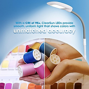 OttLite LED Floor Lamp with Optical Grade Magnifier - ClearSun LED Technology - 3 Brightness Settings, Adjustable Arm & Touch Sensitive Controls - Great for Sewing Table, Crafting, Home  & Office