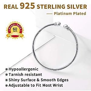 ChicSilver 925 Sterling Silver Bangle Bracelet for Women, Fashion Simple Open Bangles Adjustable Two Bead Cuff Jewelry