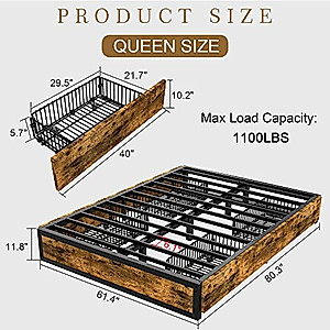 Pliwier Bed Frame with 4 Drawers, Heavy Duty Metal Platform Bed with Headboard and Footboard, No Box Spring Needed, Non-Slip, Noise Free, Easy Assembly (Queen Bed Fframe Basic with 4 Drawers)