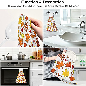 Autumn Maple Leaves Hanging Kitchen Towel Berry Fall Leaf Hand Tie Towels Set 2 Pcs Tea Bar Dish Cloths Dry Towel Soft Absorbent Durable for Bathroom Laundry Room Decor