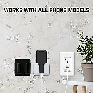 WZSANDS 4PCS Wall Mount Phone Holder with Adhesive, Phone Stand with Data Line Receiving Hole, Bed Side Shelf,Remote Control Stand, Use for Home,Office Black