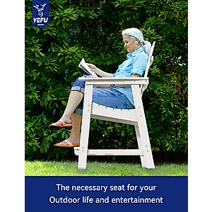 YEFU Balcony Chair, Tall Adirondack Chair Set of 2 with Connecting Tray, Poly Lumber Adirondack Chair Bar Stools, Patio Stools, 380lbs, Weather Resistant for Outdoor Deck Lawn Pool Backyard-White