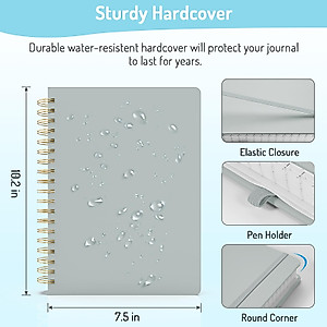 Forvencer Lined Spiral Journal Notebook with 300 Numbered Pages, B5 College Ruled Thick Journals for Writing with 100GSM Paper, Hardcover Notebooks with Contents for Work, School, Women, Men, Grey