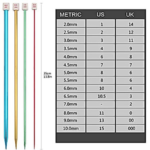 BCMRUN 28Pcs/14 Pairs Stainless Steel Knitting Needles Set, Colored Straight Single Pointed Metal Knitting Needles, 14 Size from 2.0mm-10.0mm, 13.8 Inches Length for Handmade DIY Knitting
