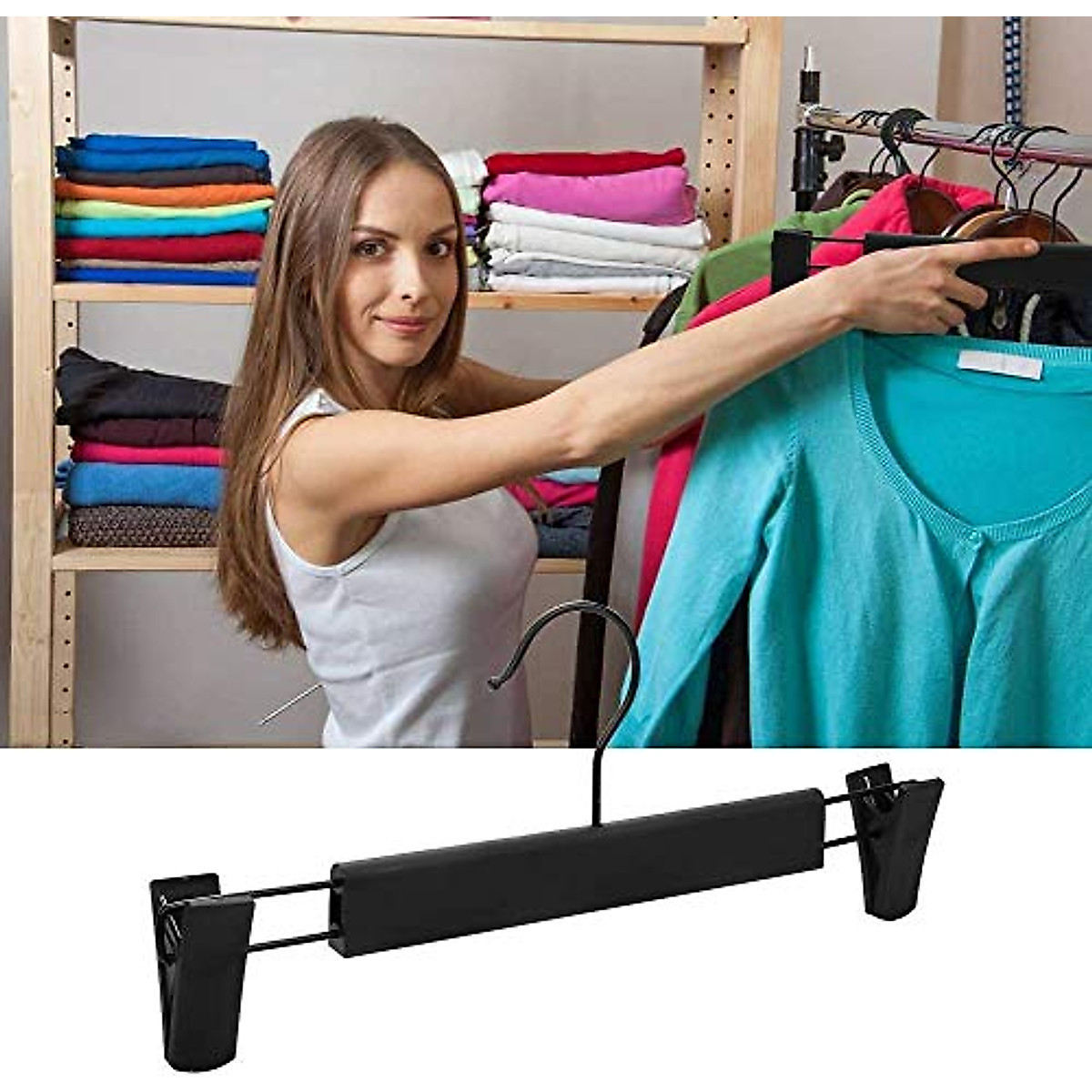 Pants Hangers Skirt Hangers,20 Packs Black Plastic Dress Trousers Hanger with Non-Slip Big Clips and 360 Rotatable Hook