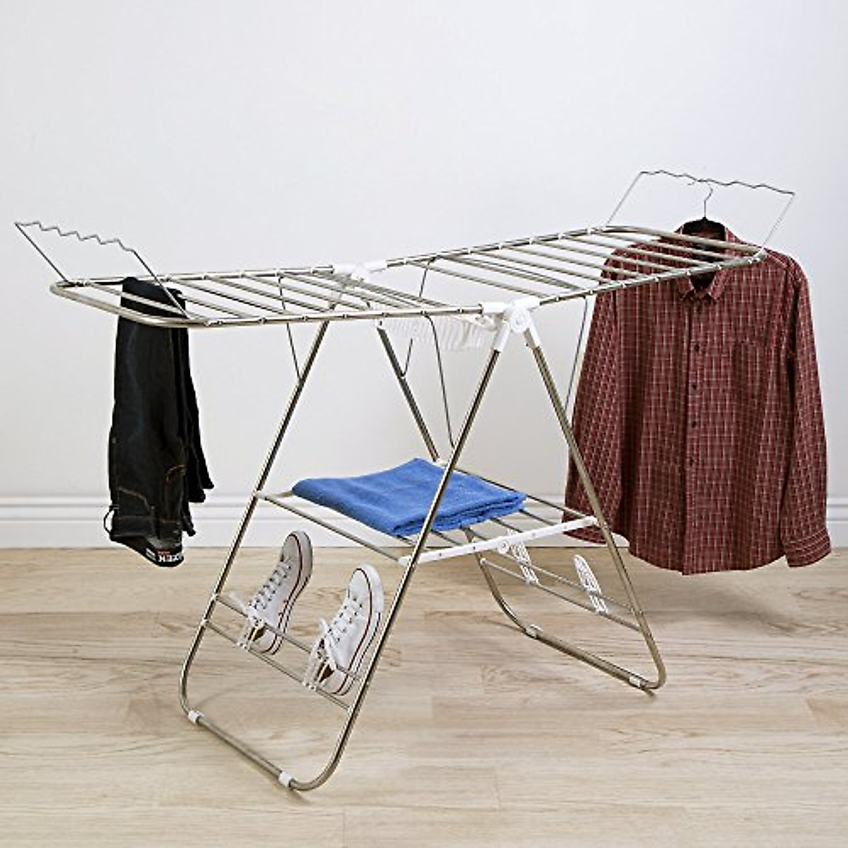 Clothes Drying Rack – Folding Indoor/Outdoor Portable Dryer for Clothing and Towels – Collapsible Laundry Clothes Stand by Everyday Home (Silver)