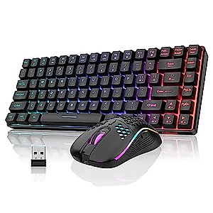 RedThunder K84 Wireless Keyboard and Mouse Combo, Rainbow LED Backlit Rechargeable Battery, 75% Layout 84 Keys TKL Ultra Compact Gaming Keyboard & Lightweight 7200 DPI Honeycomb Optical Mouse (Black)
