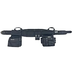 BOULDER BAG Ultimate Electrician's MAX Combo with Comfort Back Support Tool Belt, Leather Belt Buckle, Heavy Duty Tool Belt, Black with White Stitching, (Large 36-40 Inch Waist), Tool Belt Made in USA