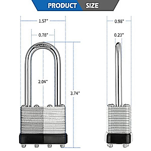 Travate Keyed Alike Padlocks, Laminated Heavy Duty Padlocks Keyed Alike Set of 6, Key Lock with 1-9/16"(40mm) Wide Body 2-inch Long Shackle for Storage Unit, Sheds, Garages and Fence