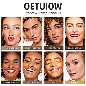 Eyebrow Stamp Stencil Kit - 1 Step Brow Stamp Kit Smudge-Proof and Long-Lasting Waterproof with 24 Reusable Thin & Thick Eyebrow Stencils, Eyebrow Brush for Perfect Brow (Light Brown)