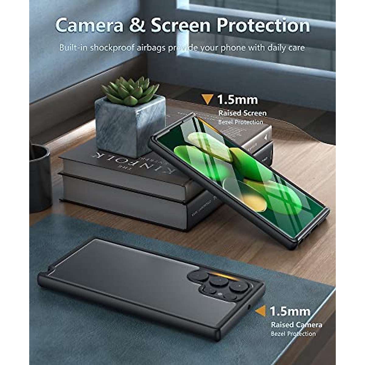 FNTCASE Samsung Galaxy S23-Ultra: Drop-Proof, Shockproof TPU Hybrid Slim Case with Screen Protector - Black