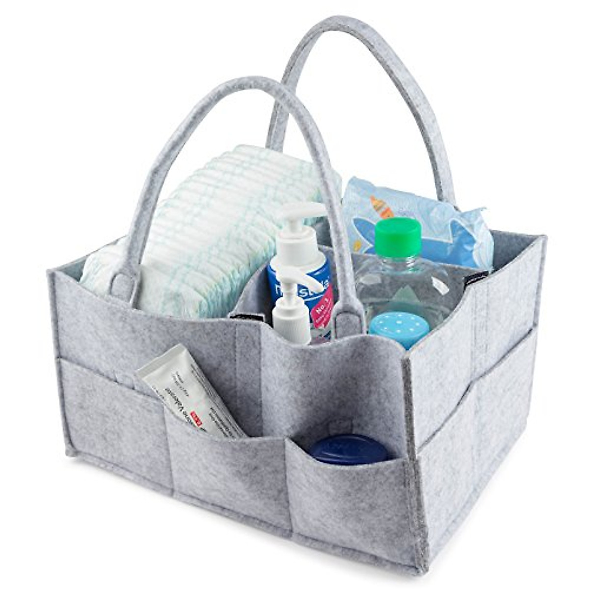 LifeSmart USA Baby Diaper Caddy Organizer Basket Removable Handles for a Classic Look Luxury Portable Nursery Diaper Storage Bin With Removable Compartments For Home, Car and Nursery