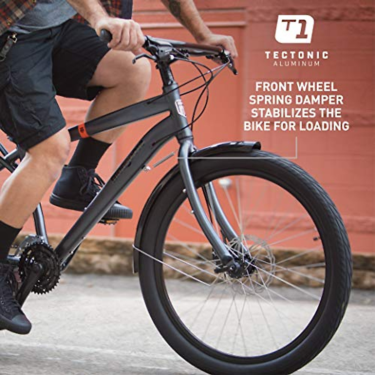 Mongoose Envoy Cargo Bike with 26-Inch Wheels in Grey, Medium/Large Frame, with 8-Speeds, Shimano Drivetrain, Aluminum Cargo Frame, Internal Cable Routing, Mechanical Disc Brakes, and Center Kickstand