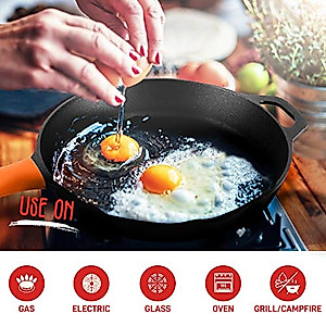 NutriChef 10" & 12" Kitchen Frying Nonstick Cookware Set w/Drip Spout Pre-Seasoned Cast Iron Skillet Pans, 10 inch - 12 inch, Ceramic
