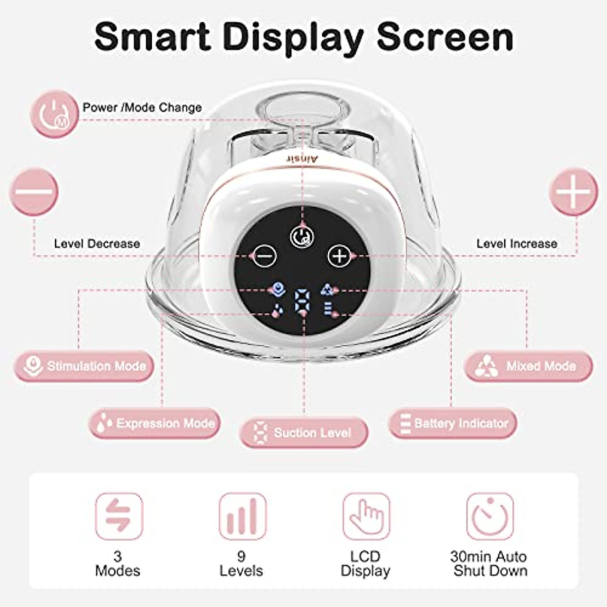 Breast Pump, Hands Free Breast Pump,Wearable Breast Pump, Electric Breast Pump 3 Mode & 9 Levels, 25mm Flange, 2 Pack