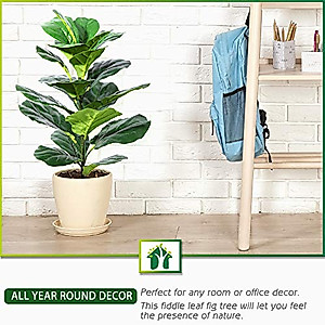 CROSOFMI Artificial Fiddle Leaf Fig Tree 35 Inch Fake Ficus Lyrata Plant with 28 Leaves Faux Plants in Pot for Indoor Outdoor House Home Office Garden Modern Decoration Perfect Housewarming Gift，2Pack