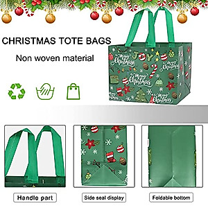 12 Pack Large Christmas Gift Bag Reusable Tote Bags with Handle, Non-Woven Grocery Shopping Totes Santa Claus Snowman Reindeer Bag for Holiday Xmas Event Party, 12.2" x 9.8" x 4.5"