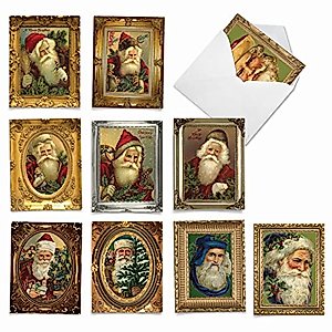 The Best Card Company Variety Pack of 10 Christmas Greeting Cards with Envelopes, Humor Holiday Assortment for Kids - Picture-Perfect Santas M1746XS