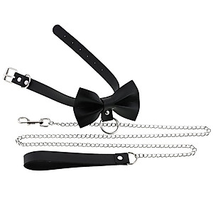 JNKET Bow-Knot Choker Punk Hauling Chain PU Leather Collar Metal Ring Gothic Necklace Adjustable Size (Black)