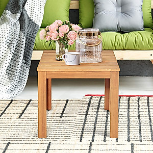 Giantex Outdoor Side Table Set of 2, Acacia Wood Adirondack End Tables W/Oil Finished, 220lbs Weight Capacity, Square for Patio, Backyard, Garden, Poolside & Balcony (2, Natural)