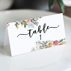 50 Pieces Name Place Cards for Weddings or Parties, Floral Pattern Tent Place Cards Printable Seating Place Cards for Tables, Buffets, Dinners, Events, 2 x 3.5 Inches