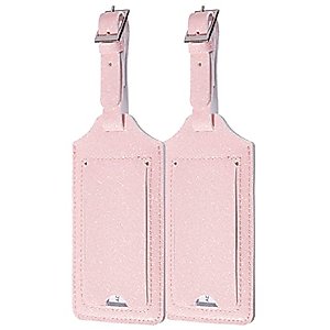 Gostwo 2 Pack Luggage Tags Leather Case Luggage Bag Tags Travel Tags(Sparking Pink)