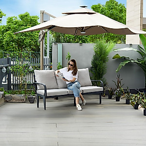 Outlux 1Set Aluminum Sofa Chairs, Three People Sofa with Rust-Resistant Cushions -Perfect for Yard, Deck, Porch, and Balcony (Only 1sofa)