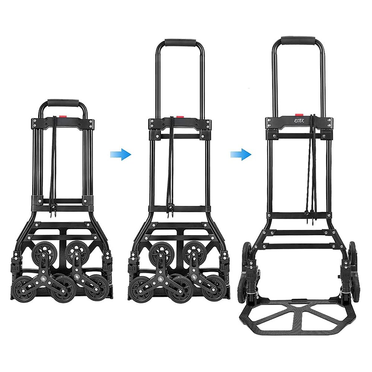 RJTEK【Material upgrading】Stair Climber Dolly 400lb Capacity, Improved Tire Size, Effortlessly Climbs 18cm Stairs, Hand Truck and Dolly,Heavy-Duty Cart with Telescoping Handle, Large Tires, and 2 Ropes