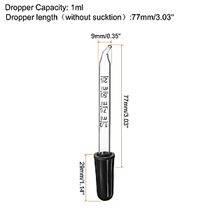 PATIKIL Eye Dropper, 2pcs 1ml Glass Bent Tip Graduated Ear Dropper with Rubber Bulbs for Transfer Liquids for Dose and Measurement, Clear