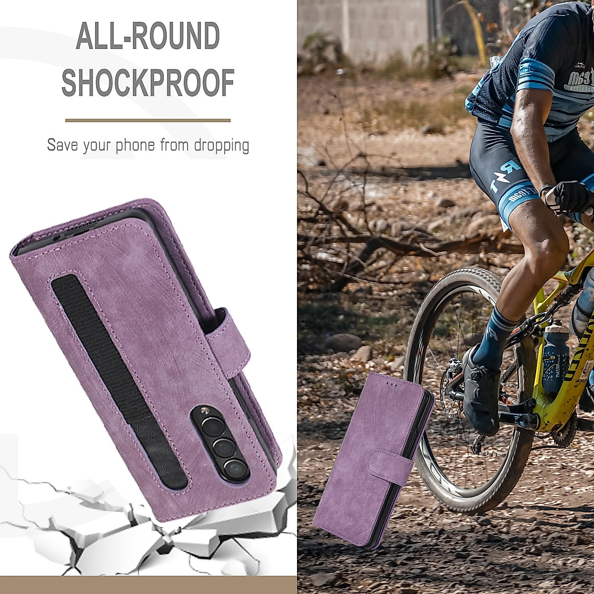 Simicoo Samsung Z Fold 5 PU Leather Flip Wallet Case with 2 Card Slots Pencil Holder Samsung Z Fold 5 Case with Folding Kickstand Strong Magnetic Full Cover Wallet Case (Purple)