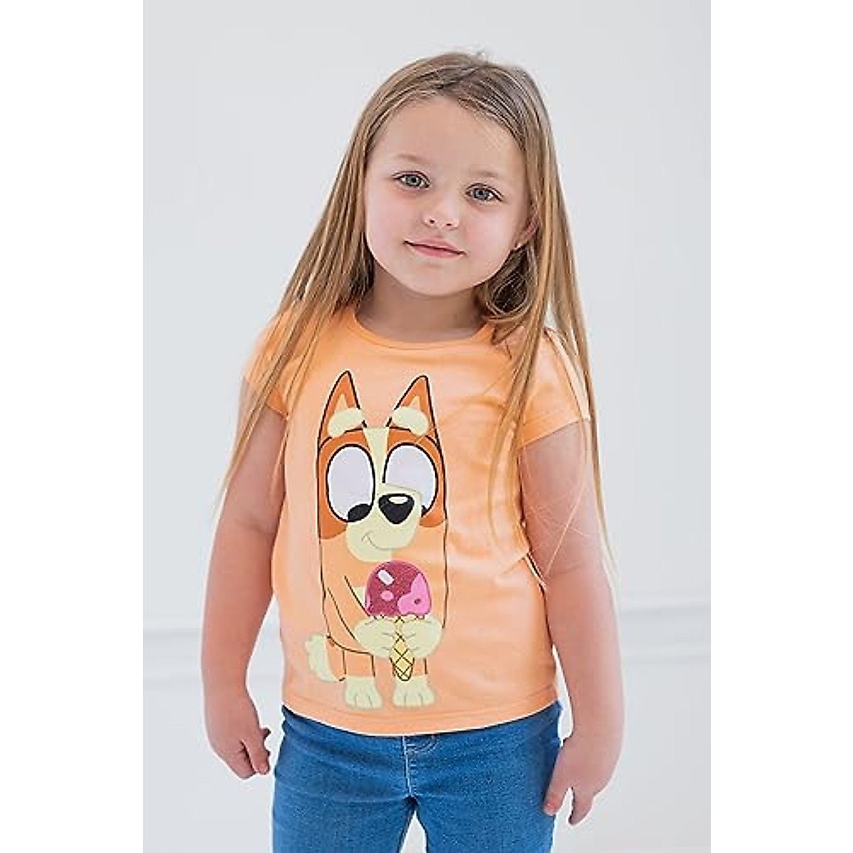 Bluey Toddler Girls 4 Pack T-Shirts Pink/Orange/Blue/Gray 4T