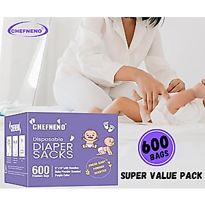 Baby Diaper Bag Disposable (600 Count) Fresh Baby Powder Scented Easy Tie Handles Bulk Diaper Sacks Disposable Dog Poop Waste Bags Cat Litter Clump & Poop Bags Sanitary Pad Waste Bags (600 Bags)
