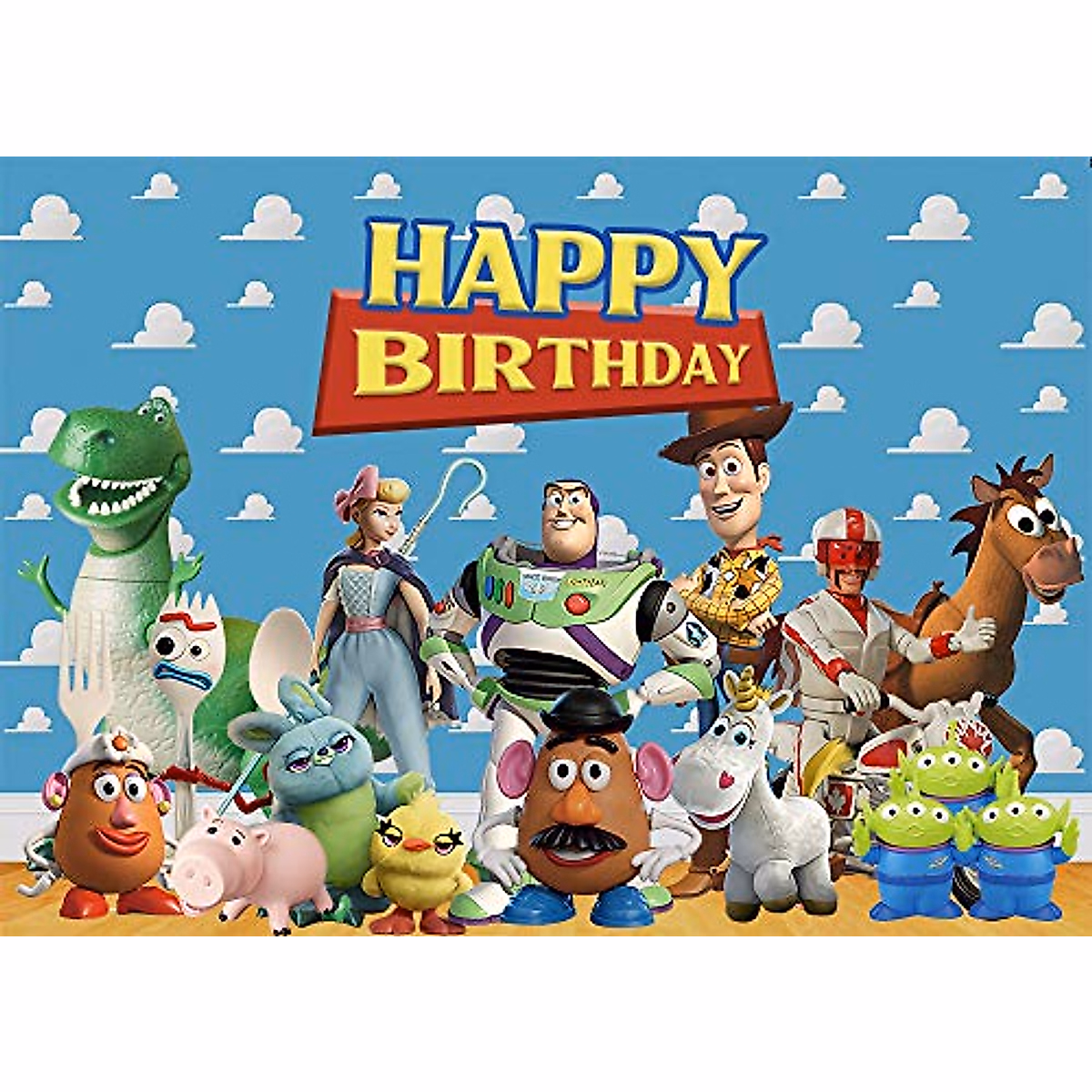 7x5ft Toy Story Theme Happy Birthday Party Photography Backdrops Blue Sky White Clouds Indoor Banner Kids Birthday Party Photo Background Cake Table Decoration Supplies Studio Booth Props
