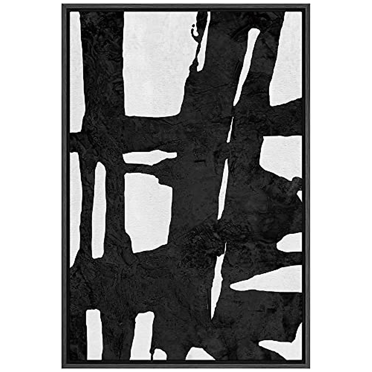 SIGNFORD Framed Canvas Wall Art Bold Ink Stroke with Grid and Texture Abstract Brushstroke Illustrations Minimalism Modern Expressive Black and White for Living Room, Bedroom, Office - 24x36 inches