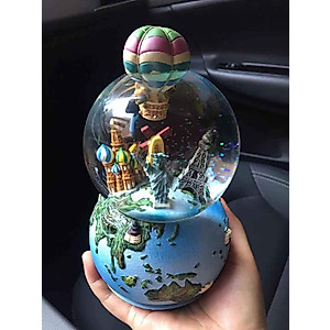 Snow Globe Valentine's Day with Music for Kids Boys Girls Women Adults Unique Gift 3D Hot Air Balloon Snowglobes Around The World Travel Rotating Christmas Music Box Decorations